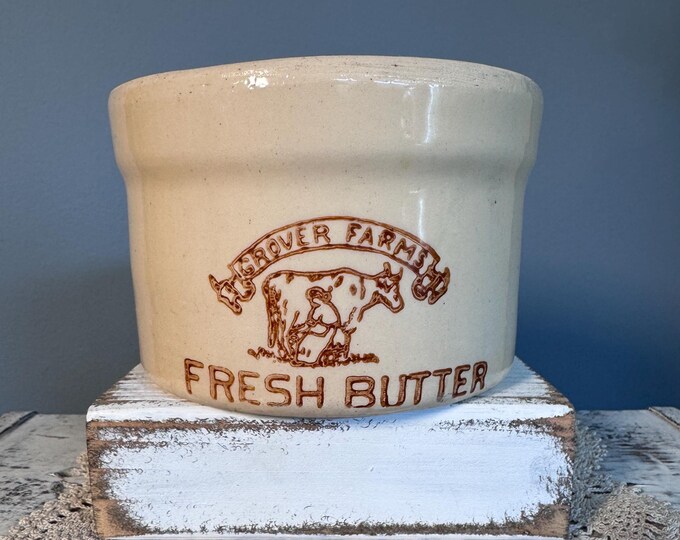 Vintage Grover Farms Stoneware Butter Crock | Brown Transfer Dairy Cow ...