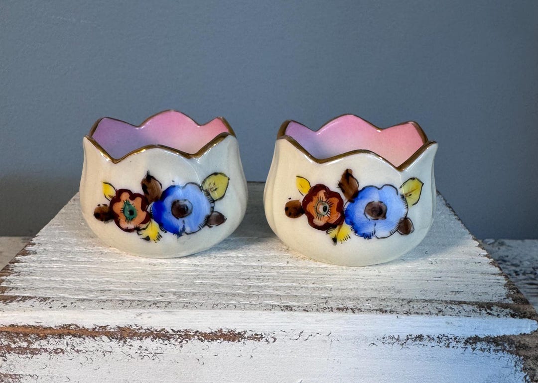 Vintage Noritake Salt Cellars | Hand-painted Scalloped Pink Tulip Salt ...