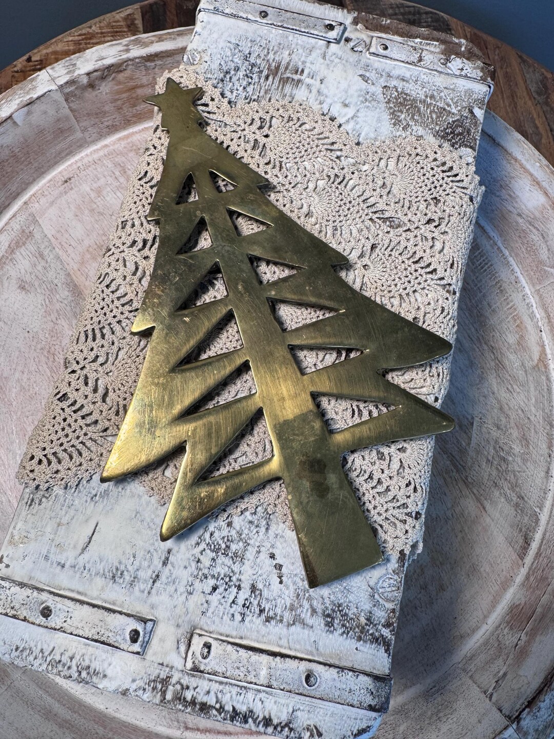 Vintage Solid Brass Christmas Tree Trivet | Mid Century Holiday Décor ...