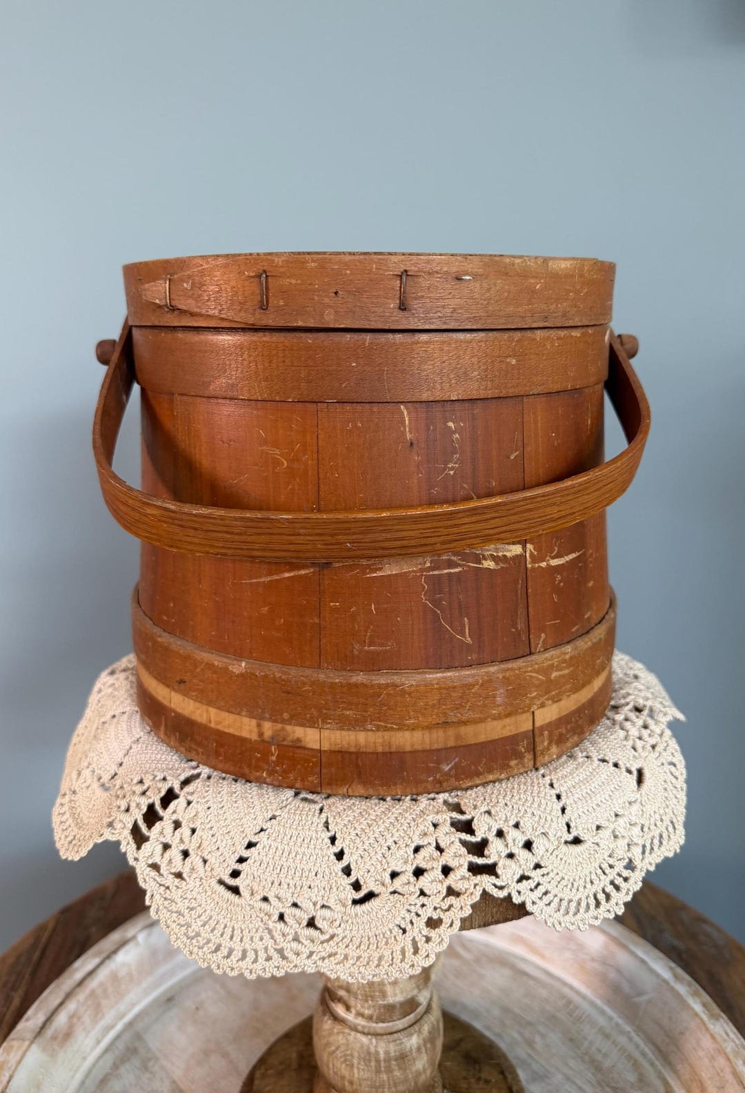 Antique Wooden Firken Pantry Bucket With Lid & Handle | Primitive ...