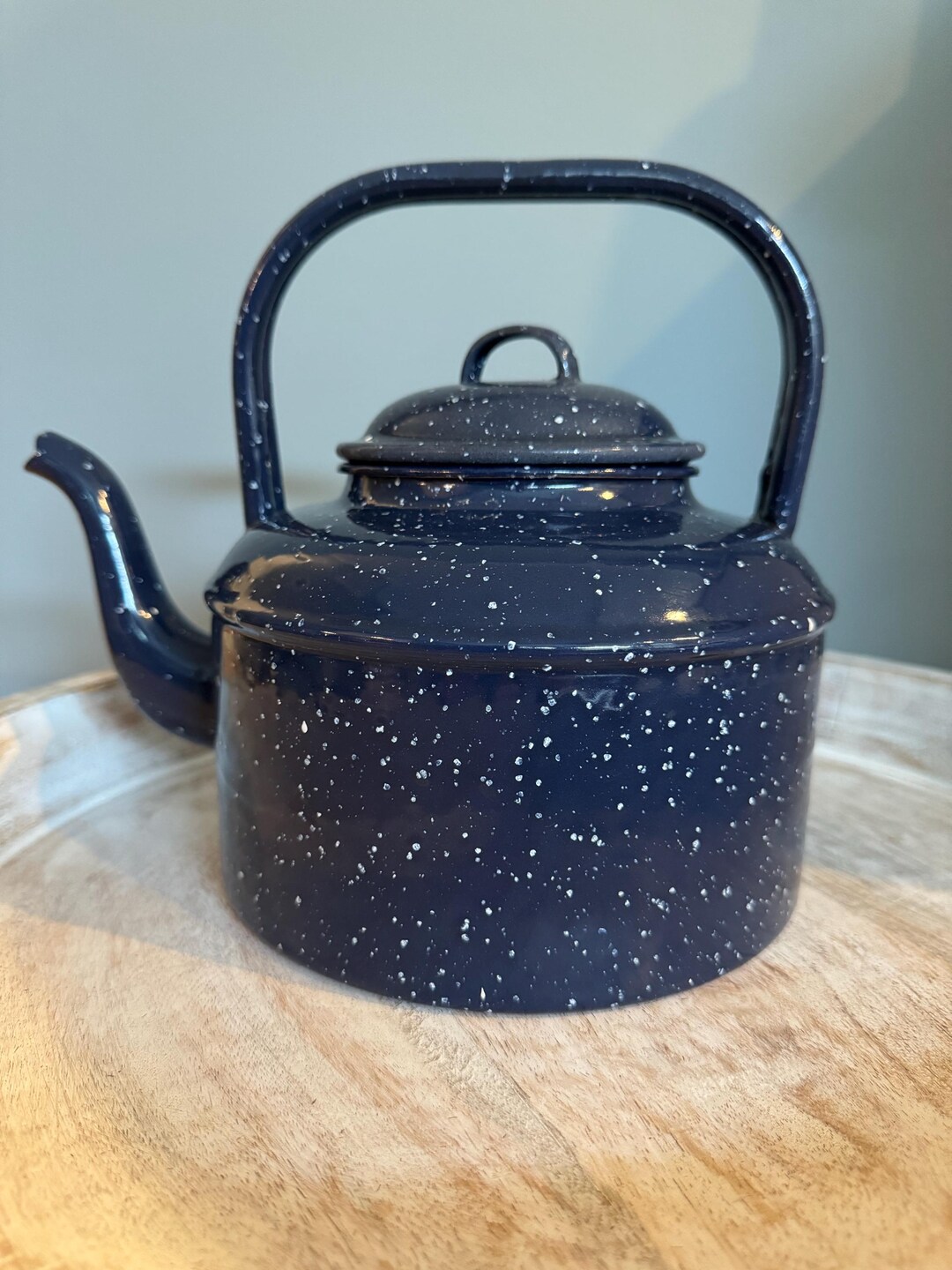 Vintage Blue Speckled Enamelware Tea Kettle | Vintage Tea Kettle ...