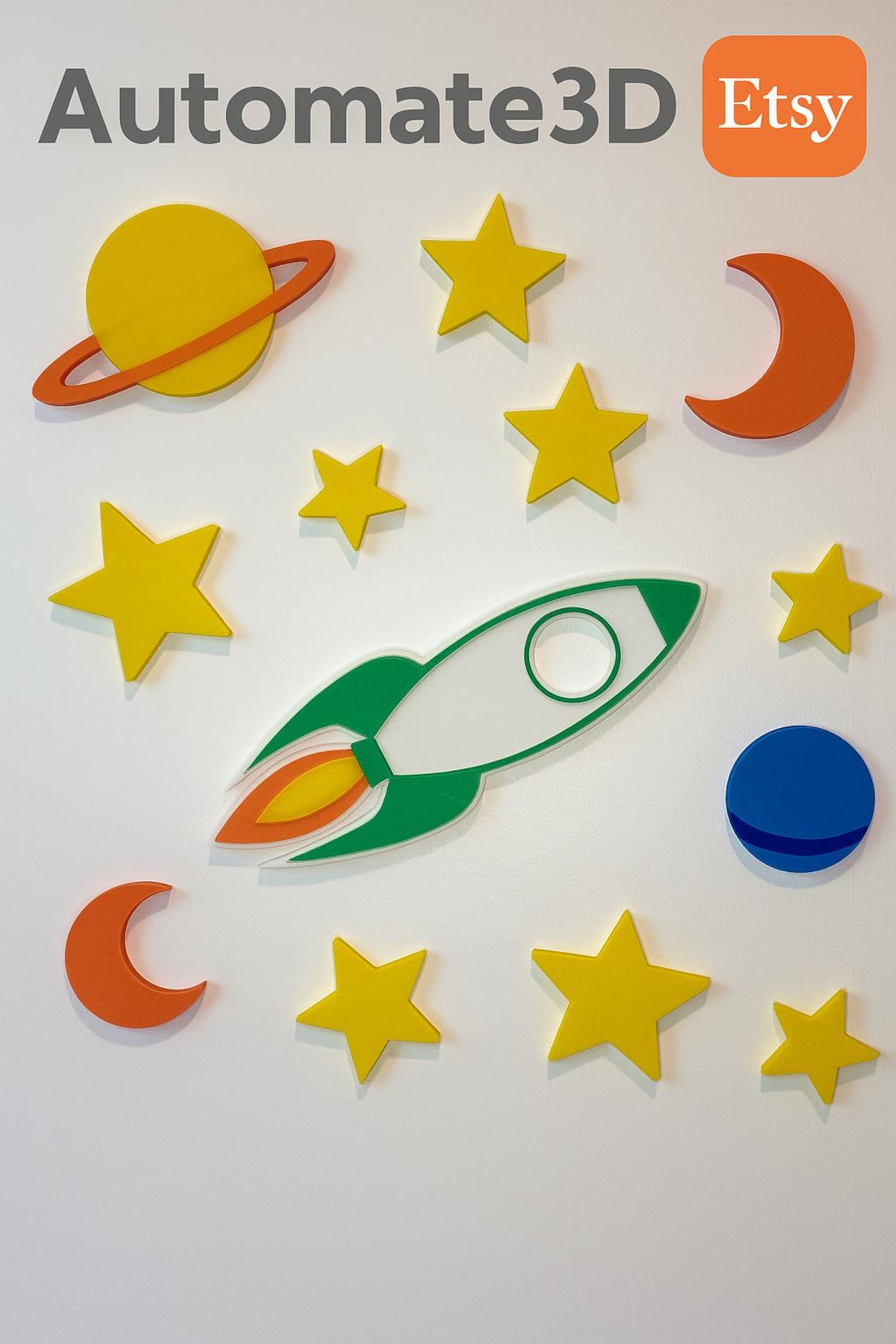 3D Printed Space Wall Decor Set: Rockets, Planets, Stars - Custom ...
