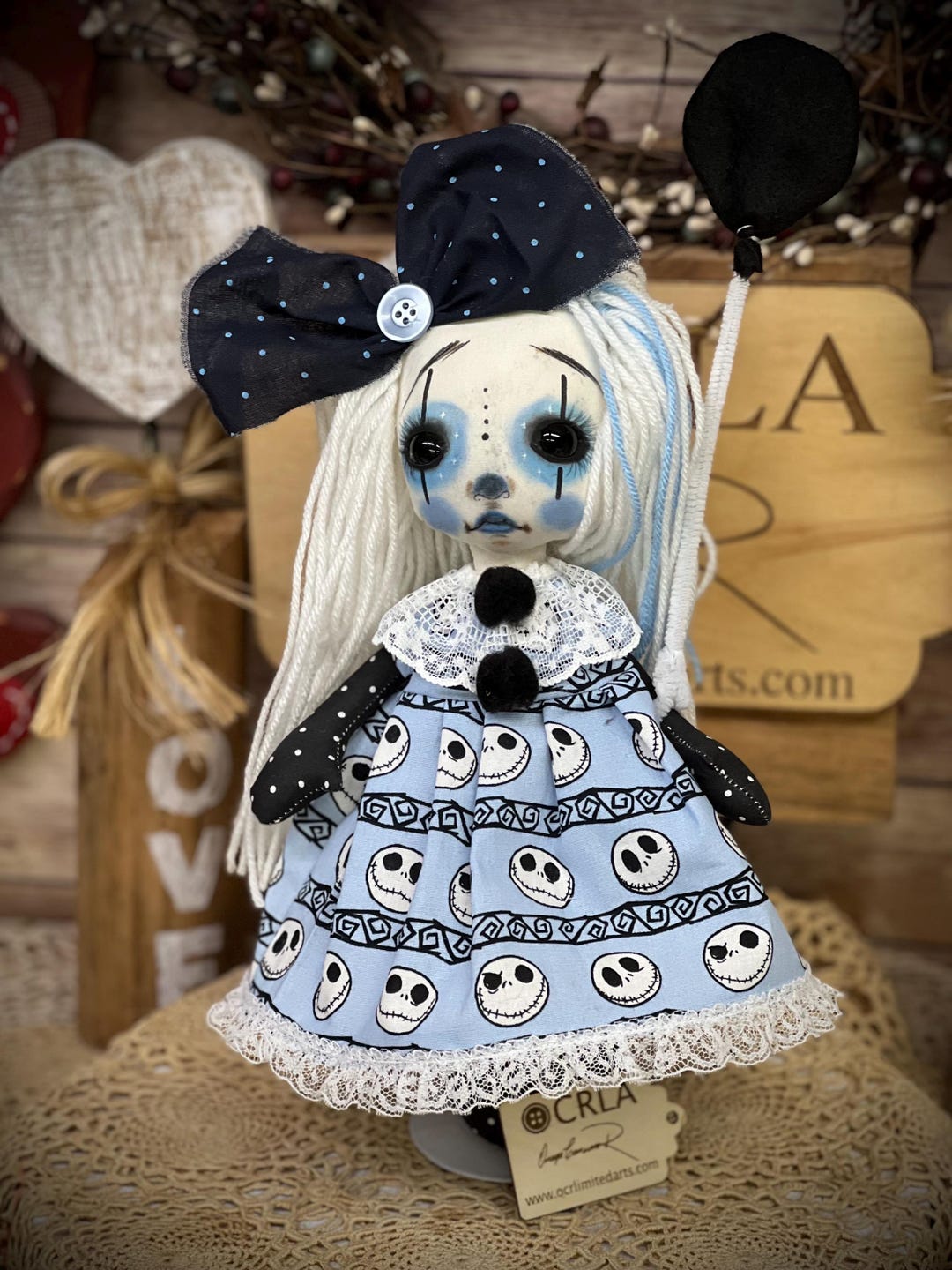 Gothic Raggedy Clown Doll Luna/ooak Art Doll/home Decor/goth Doll/glass ...