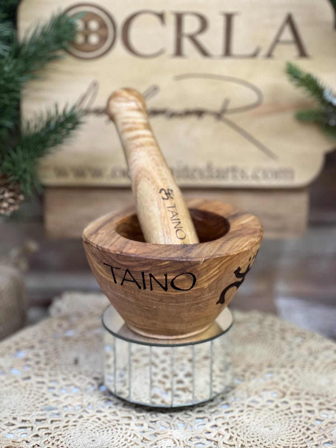 Solid Wood Laser Engraved TAINO Symbols Pestle & Mortar/caribean ...