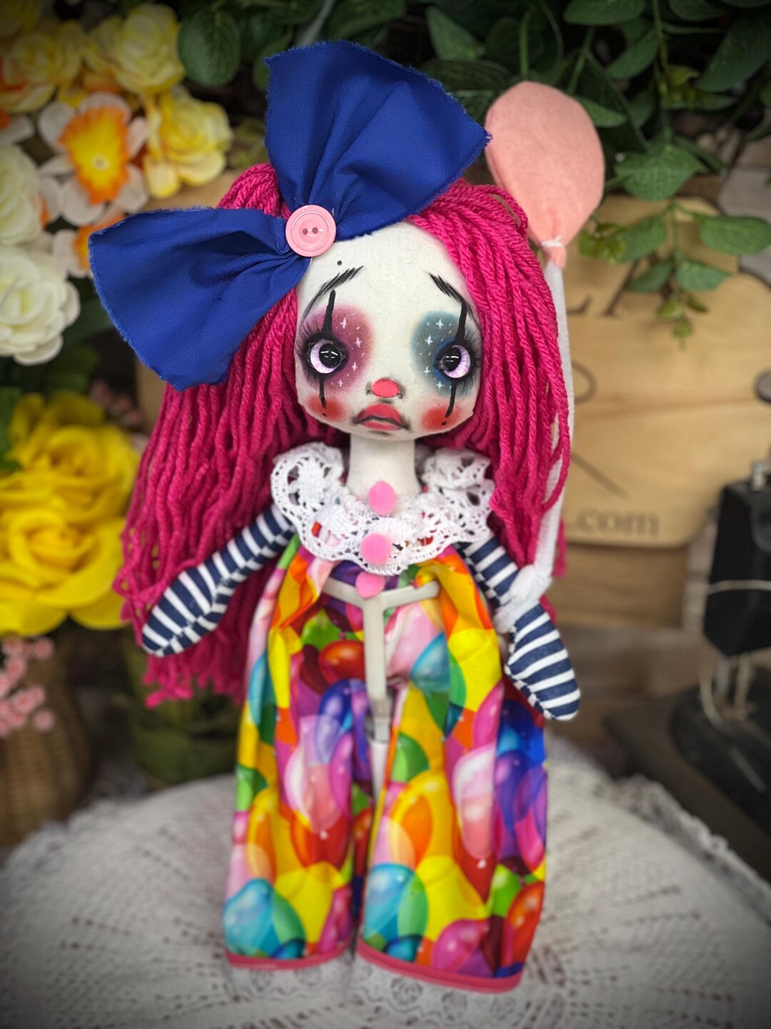 Gothic Raggedy Clown Doll MOLLY /ooak Art Doll/home Decor/goth Doll ...