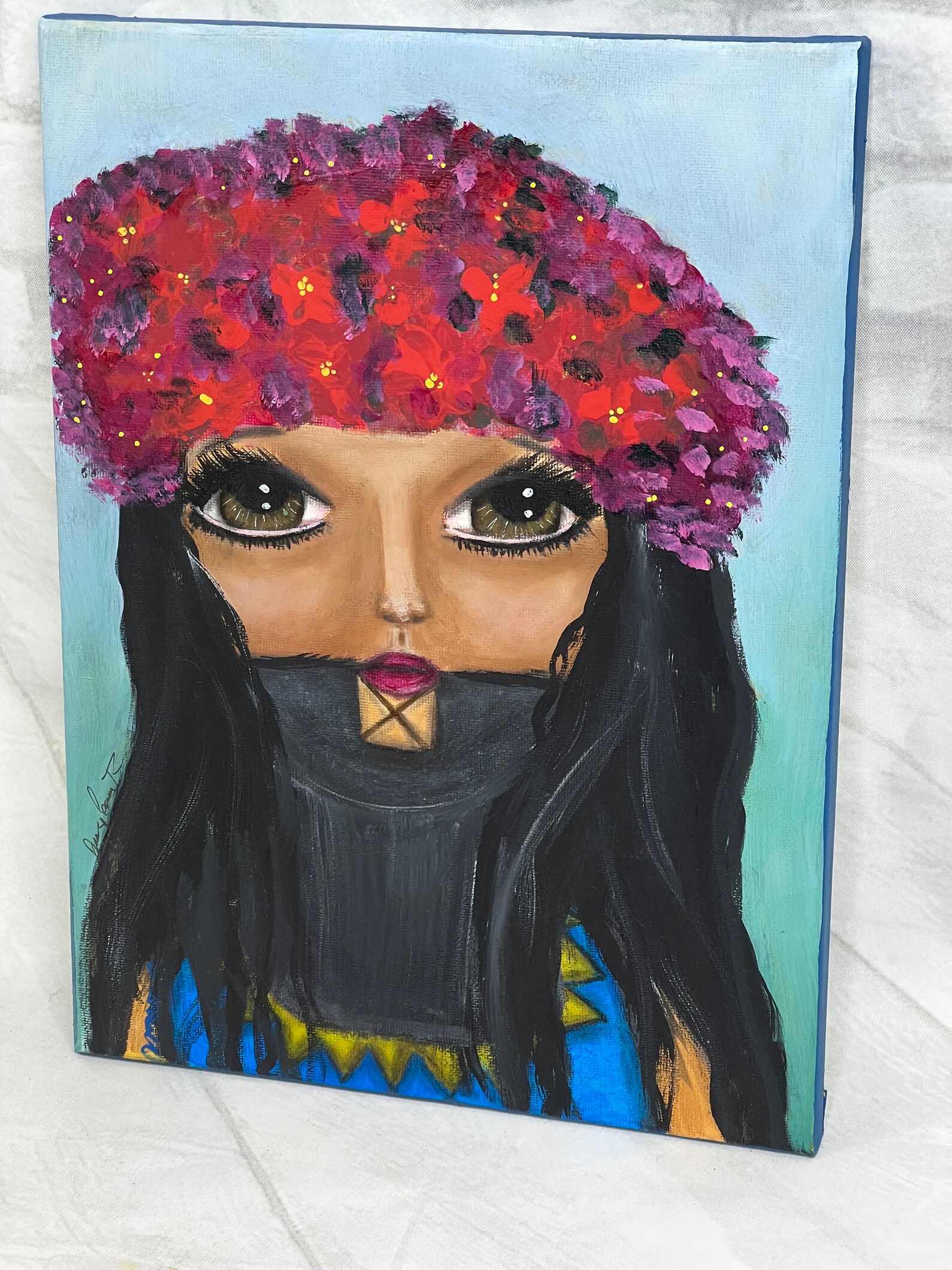 Embera Girl Painting, Native Panamanian Art, Big Eye Whimsical Decor - Etsy