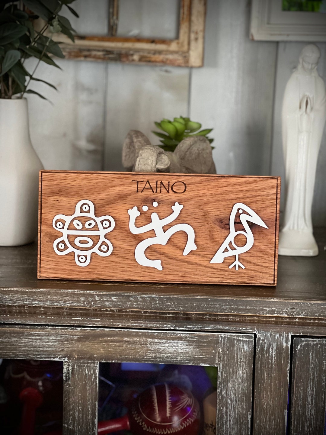 Taino Oak Wood Sign Laser Engraved /coqui/sun/bird/hieroglyphs ...