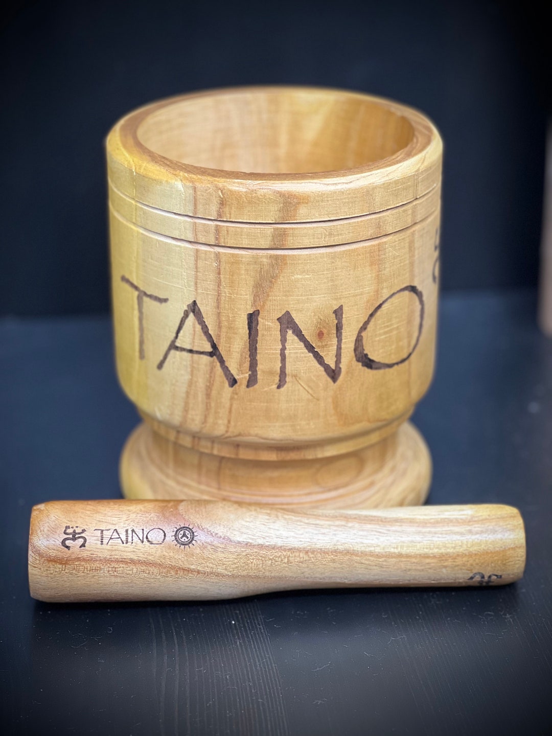 LARGE Solid Wood Laser Engraved TAINO Symbols Pestle & Mortar/caribean ...