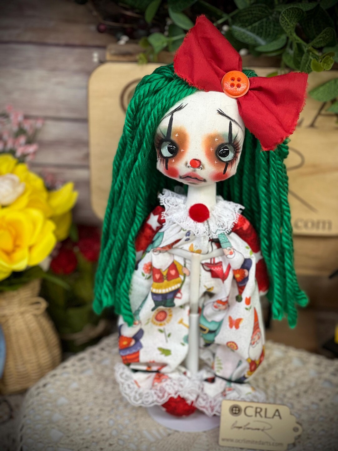 Gothic Raggedy Clown Doll Gina/ooak Art Doll/home Decor/goth Doll/glass ...