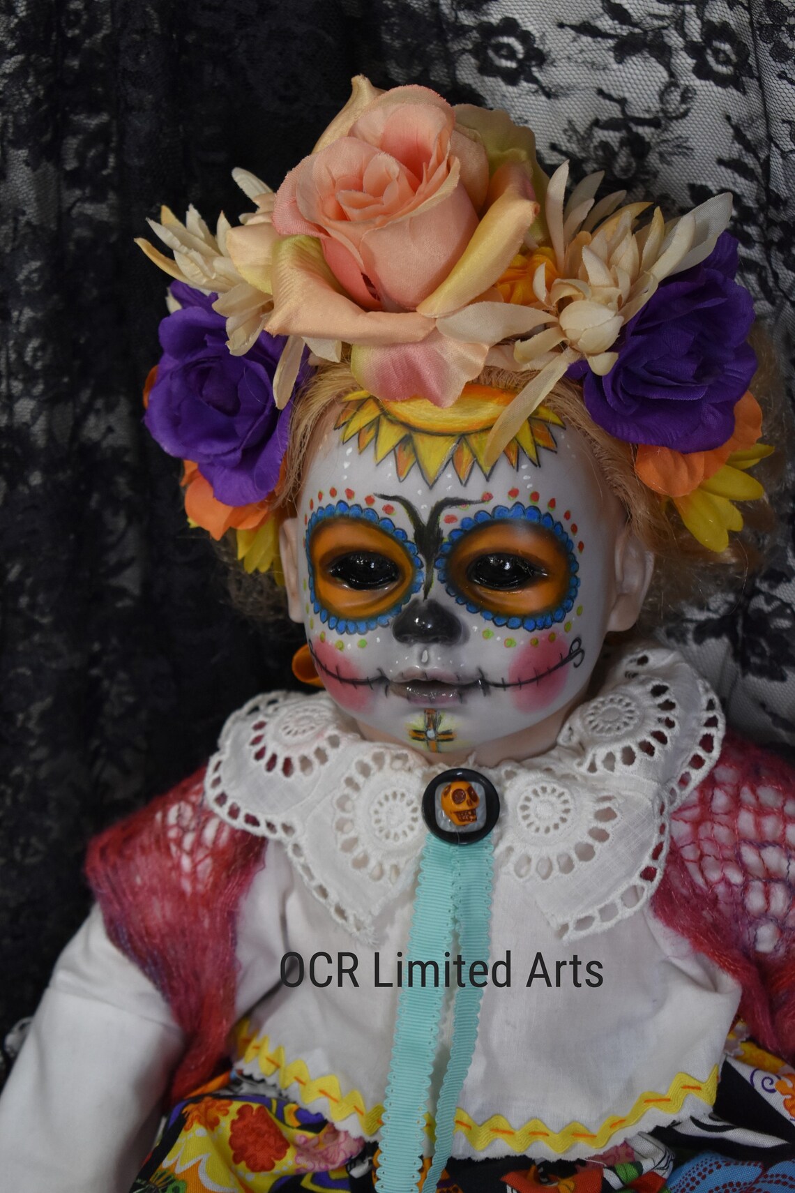 Repintar bebé Catrina Sugar Skull Dia de los Muertos OOak | Etsy