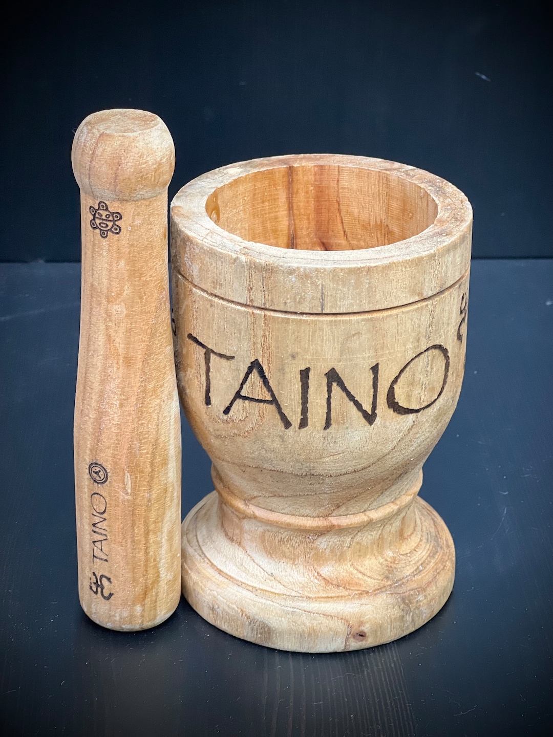 Solid Wood Laser Engraved TAINO Symbols Pestle & Mortar/caribean ...