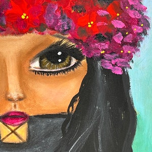 Embera Girl Painting, Native Panamanian Art, Big Eye Whimsical Decor - Etsy