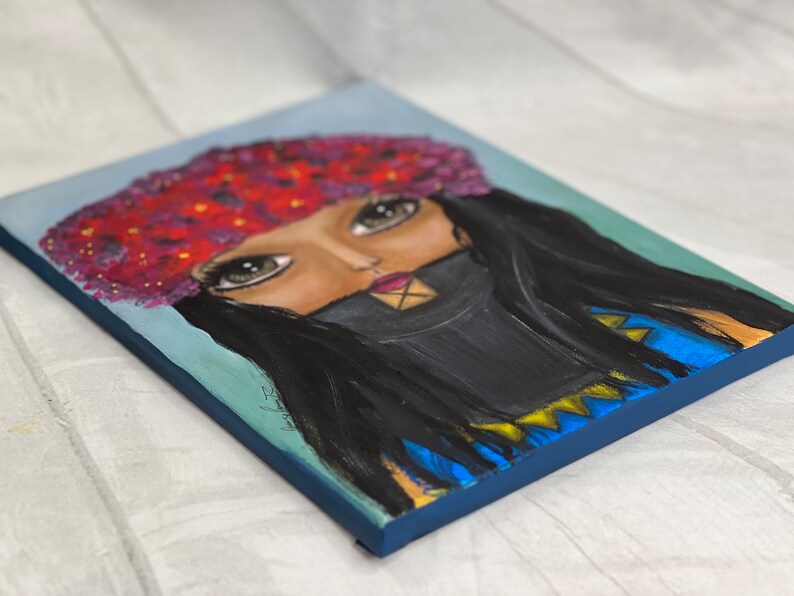 Embera Girl Painting, Native Panamanian Art, Big Eye Whimsical Decor - Etsy