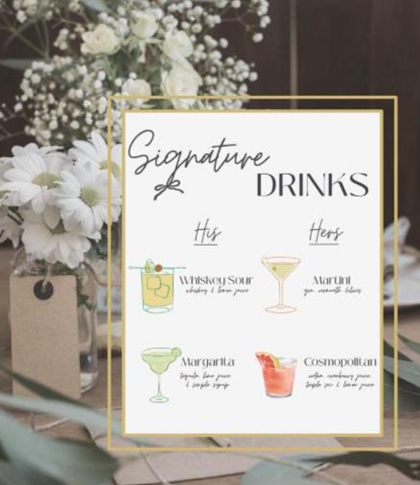 Customizable Drink Menu, Drinks, Menu, His and Hers Drink Menu, Bar ...