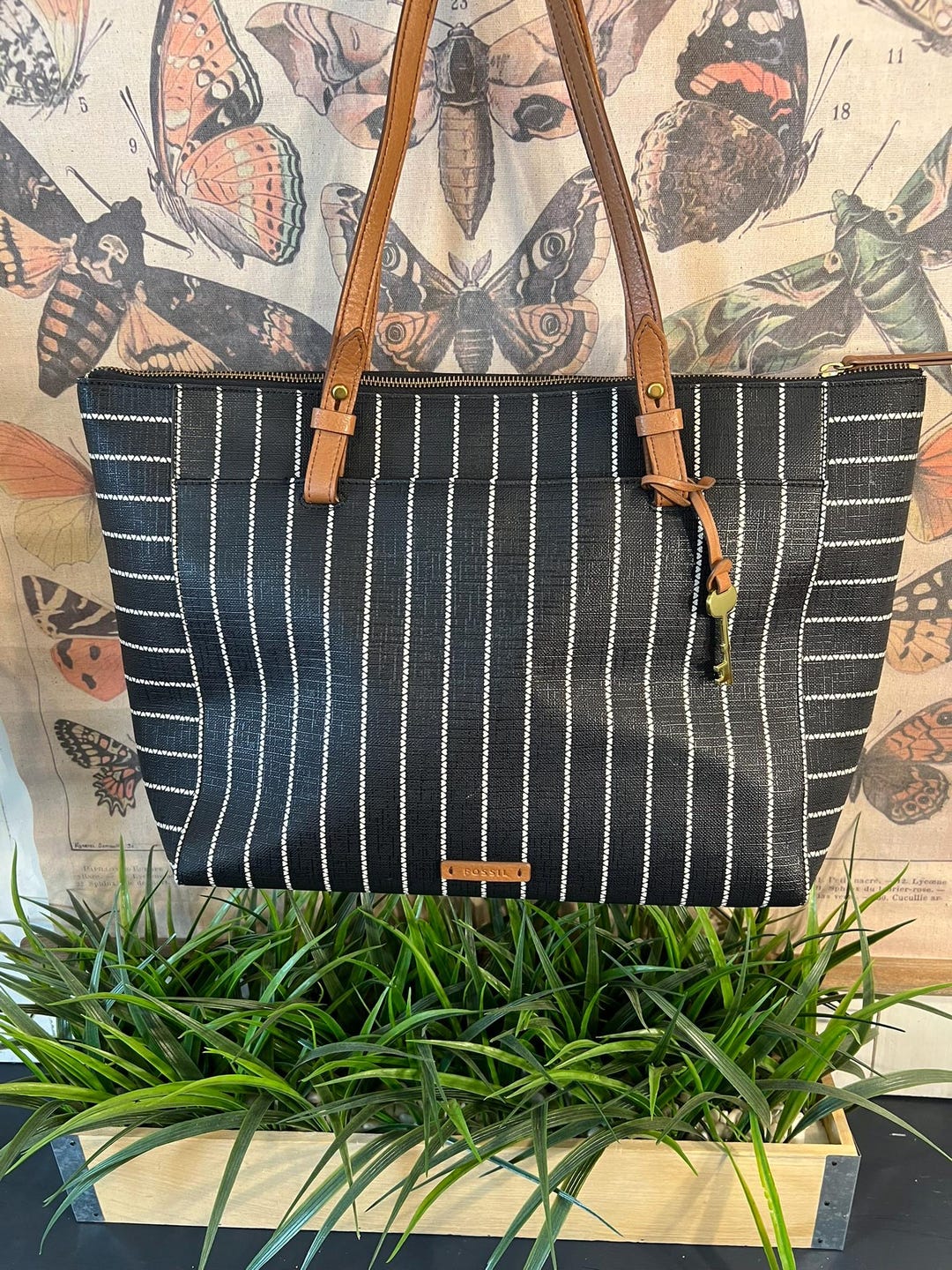 Fossil Emma Tote Bag in Black Key Stripes - Etsy