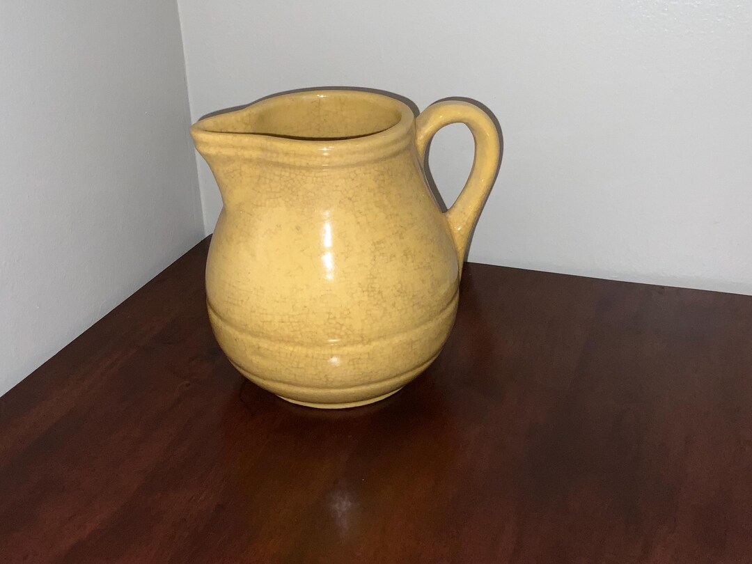 Vintage 1950’s York Pottery Yellow Pitcher, 7 Inches Tall X 8 Inches ...