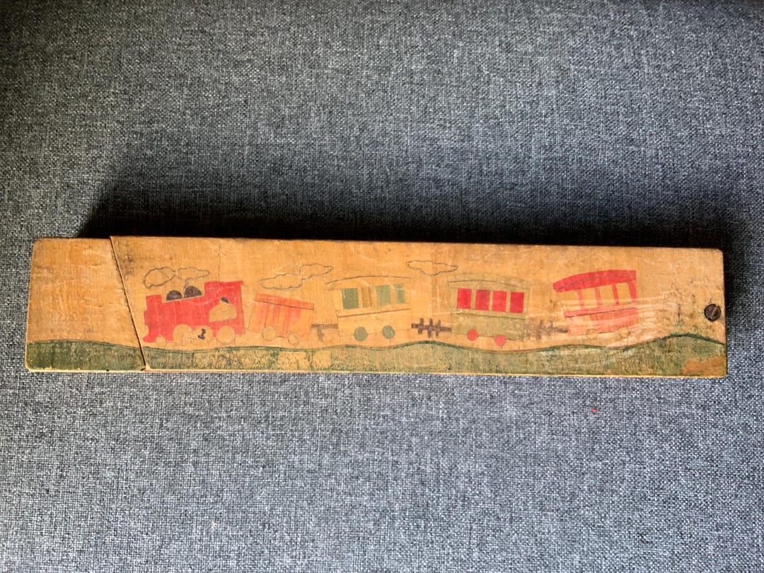 1960’s Vintage Passenger Train Wooden Pencil Case With Hinged Top and ...