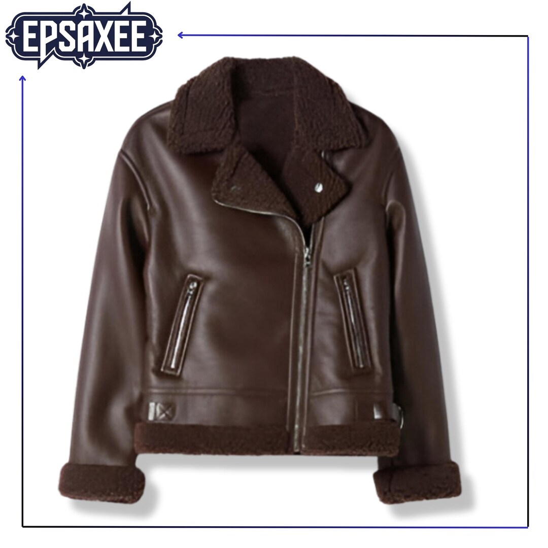 Shearling Aviator Jacket, Biker Leather Coat, Men's Winter Warm ...