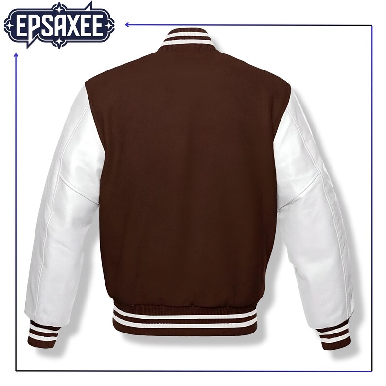 Men’s Brown and White Varsity Jacket, Classic Letterman Jacket, Retro ...