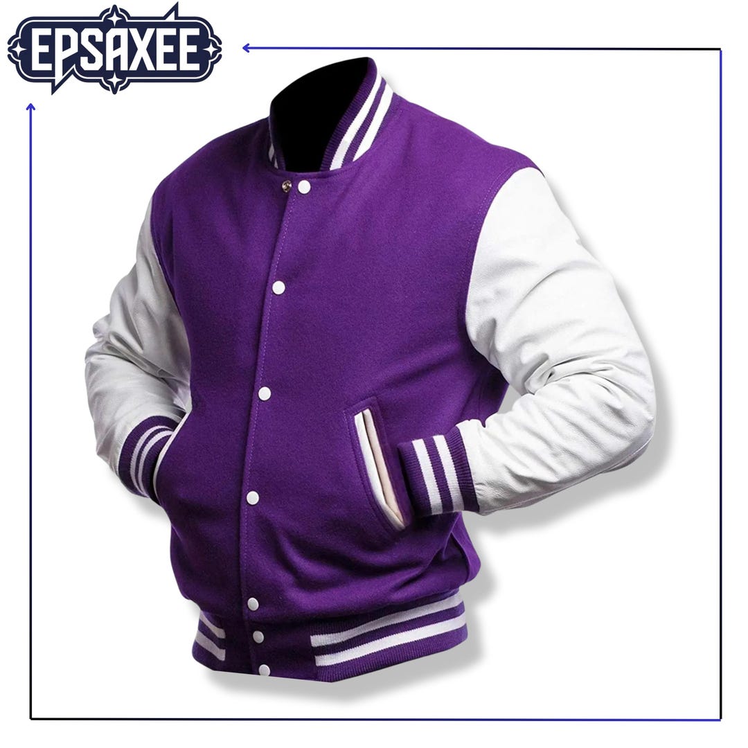 Men’s Purple and White Varsity Jacket, Classic Letterman Jacket, Retro ...