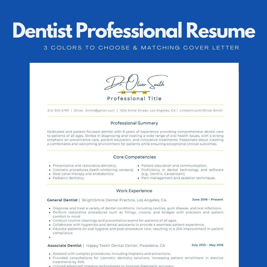 Dentist Resume Template, CV Template Dentist, Dental Hygienist Resume ...