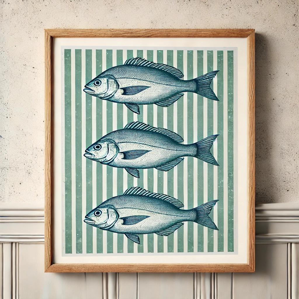 Vintage Fish Illustration Print – Retro Wall Art With Striped ...