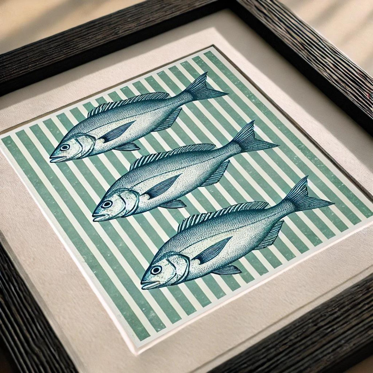 Vintage Fish Illustration Print – Retro Wall Art With Striped ...