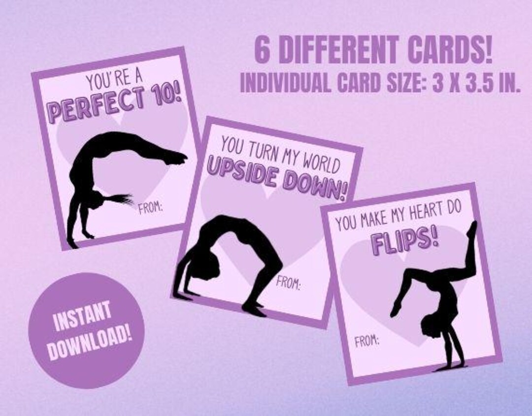 Printable Gymnastics Valentine Cards for Kids | Cute Gymnast Pun ...