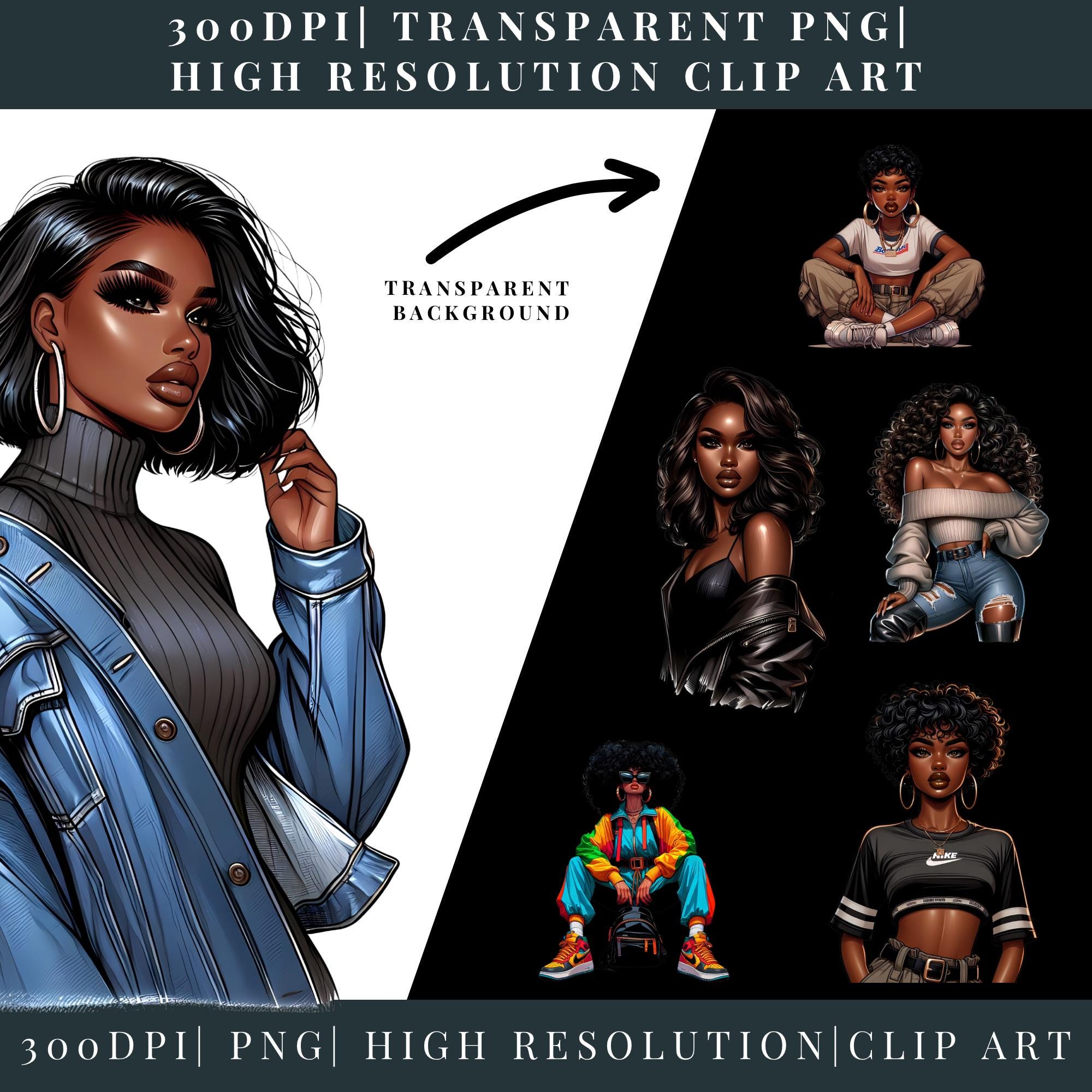Black Girl Clip Art | Black Women Png | Fashion Clip Art | Transparent ...