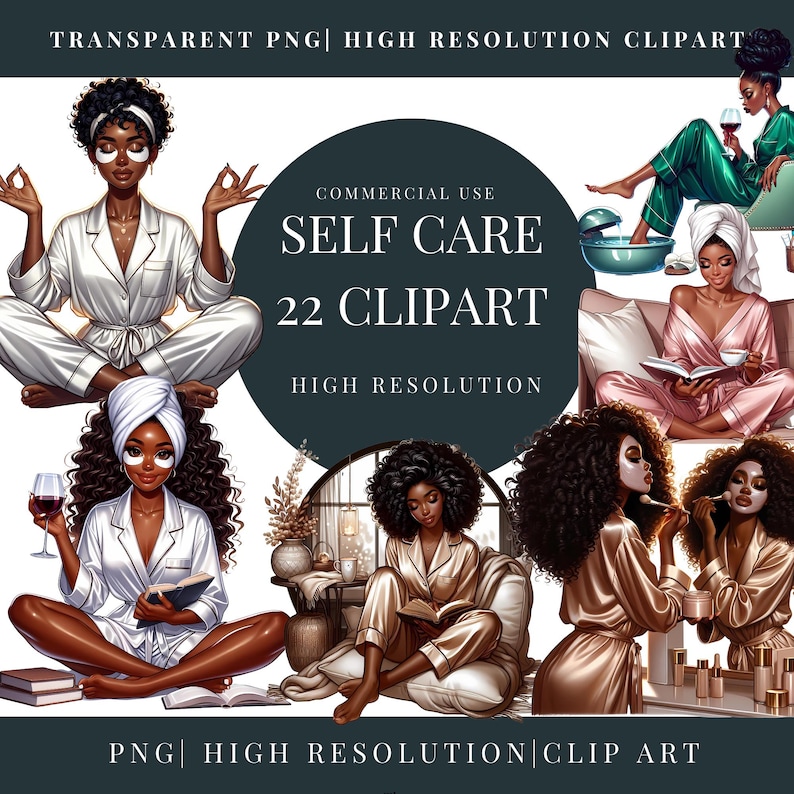 Self Care Clipart | Cozy Clipart | Black Woman Clipart | Self Love ...