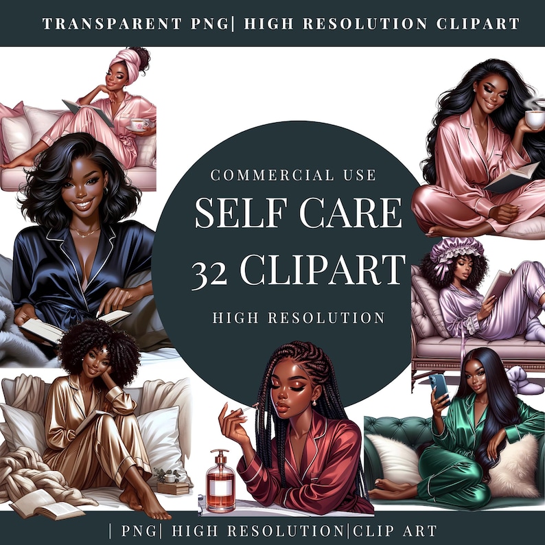 Self Care Clipart | Cozy Clipart | Black Woman Clipart | Self Love ...