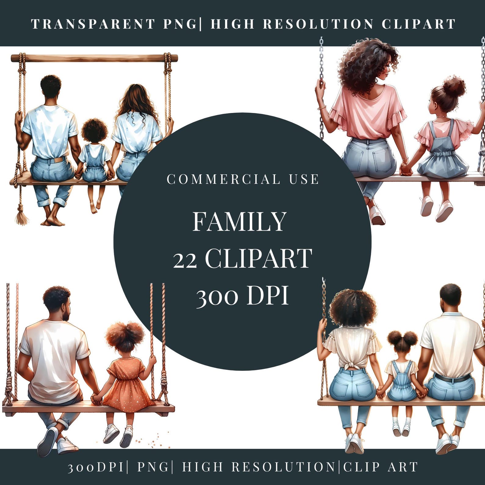Family Back View | Watercolor Clipart Set | Family Illustration ...