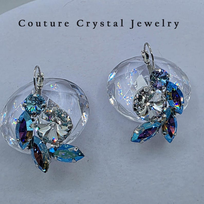 SWAROVSKI Ice Blue Radiant Rivoli & Navette Statement Earrings - Etsy