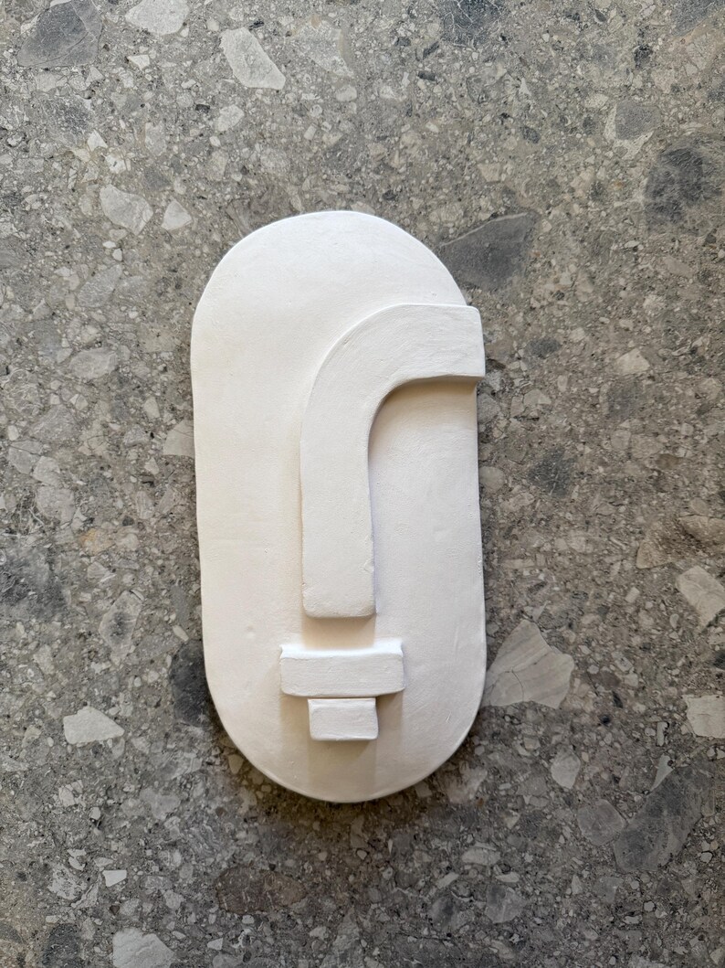 Handmade Unglazed Ceramic Face Wall Art: Mid-century Modern Sculpture ...