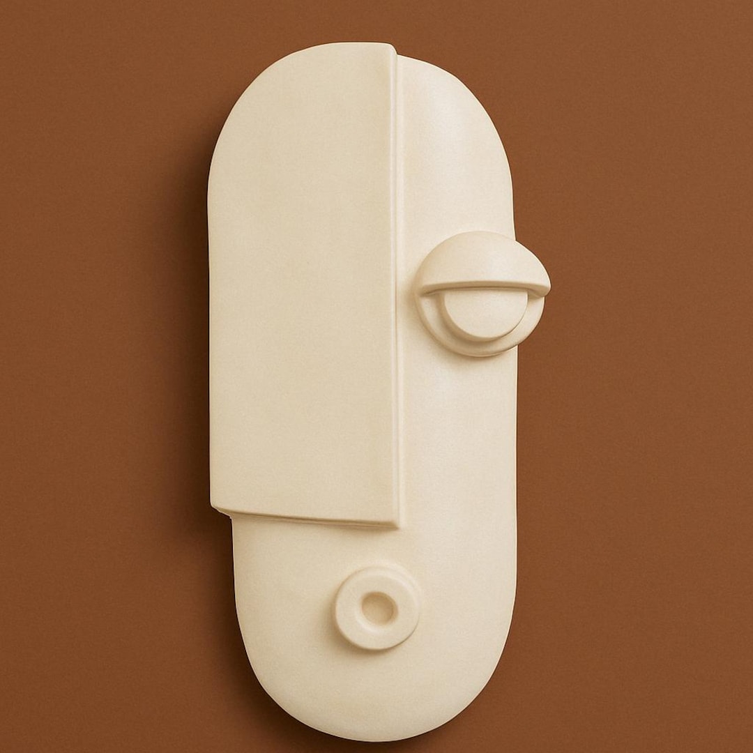 Handmade Mid-century Modern Ceramic Face Wall Art, Unglazed Minimalist ...
