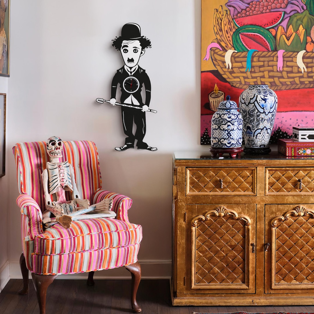 Charlie Chaplin Swinging Pendulum Wooden Wall Clock – Silent Movement ...