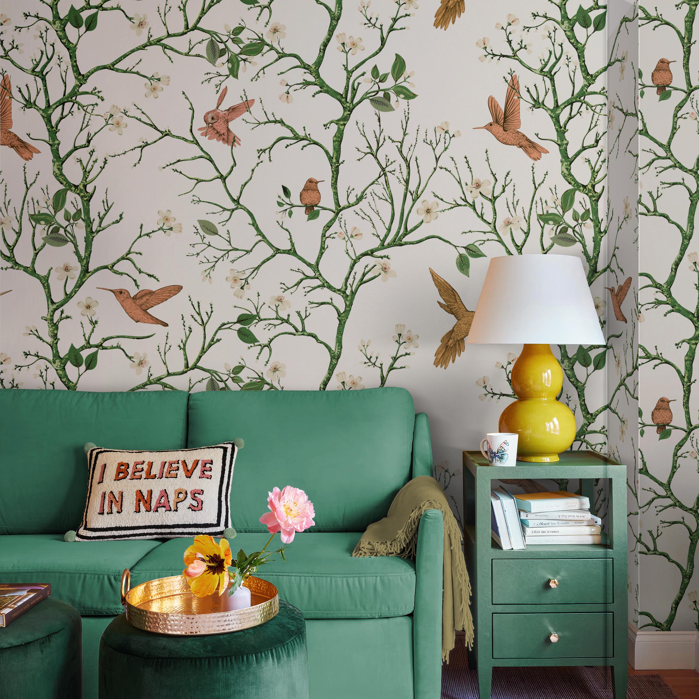 Botanical Songbird Wallpaper, Vintage Nature Mural, Type II Vinyl - Etsy