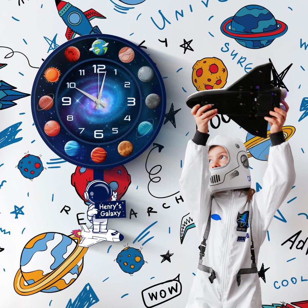 Personalized Space Clock and Drawing Board Set – Kids Galaxy Decor - Etsy