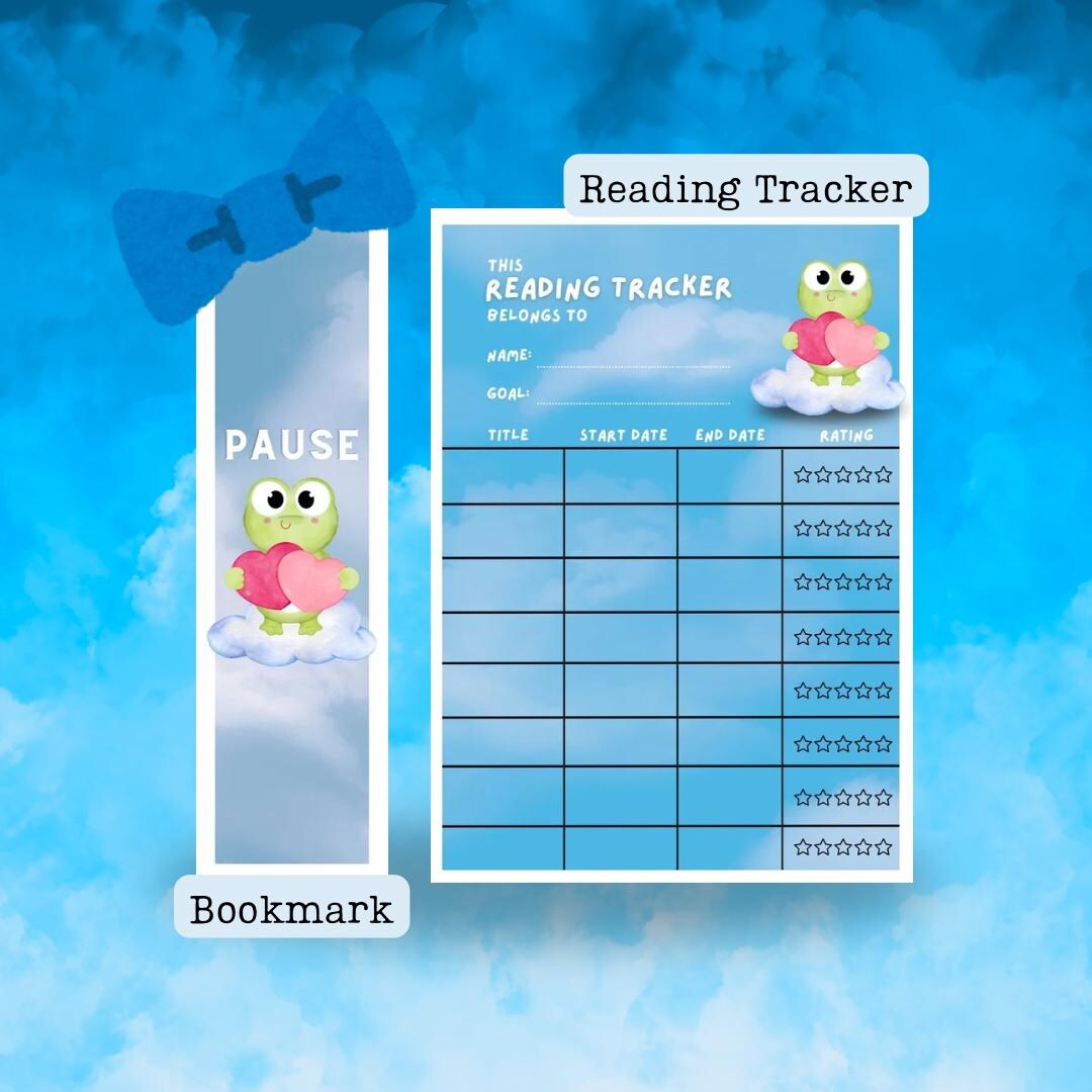 Kawaii Frog Reading Tracker & Bookmark Set: Pastel Blue (digital ...