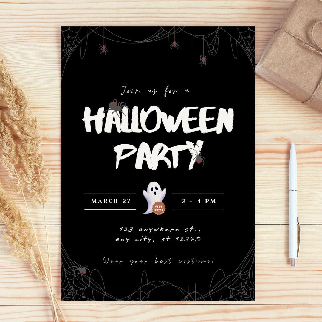 Spooky Halloween Invitation Template | Editable Canva Flyer | Printable ...