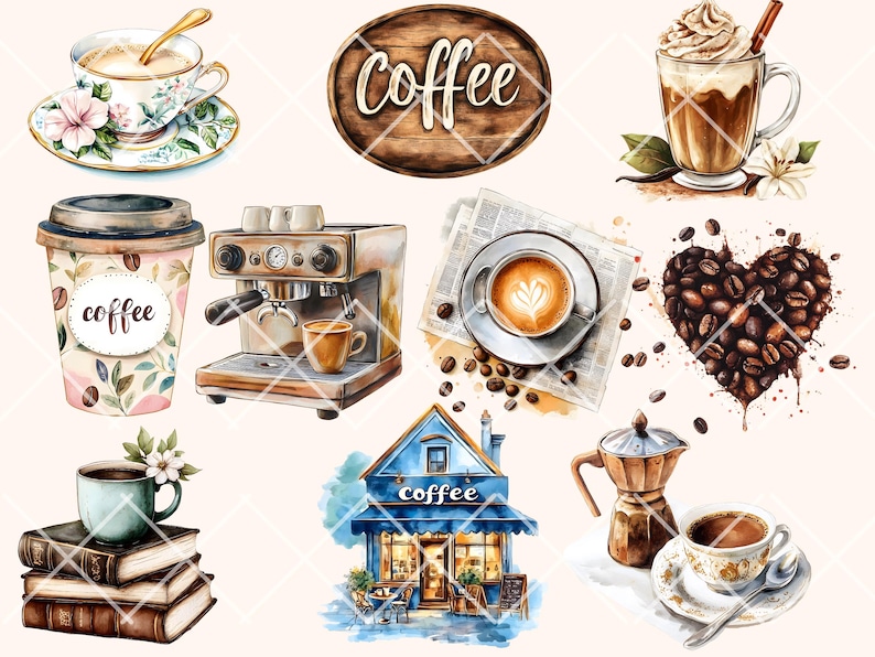 Coffee Love Clipart Collection, Rustic 20 PNG Illustrations, Coffee ...