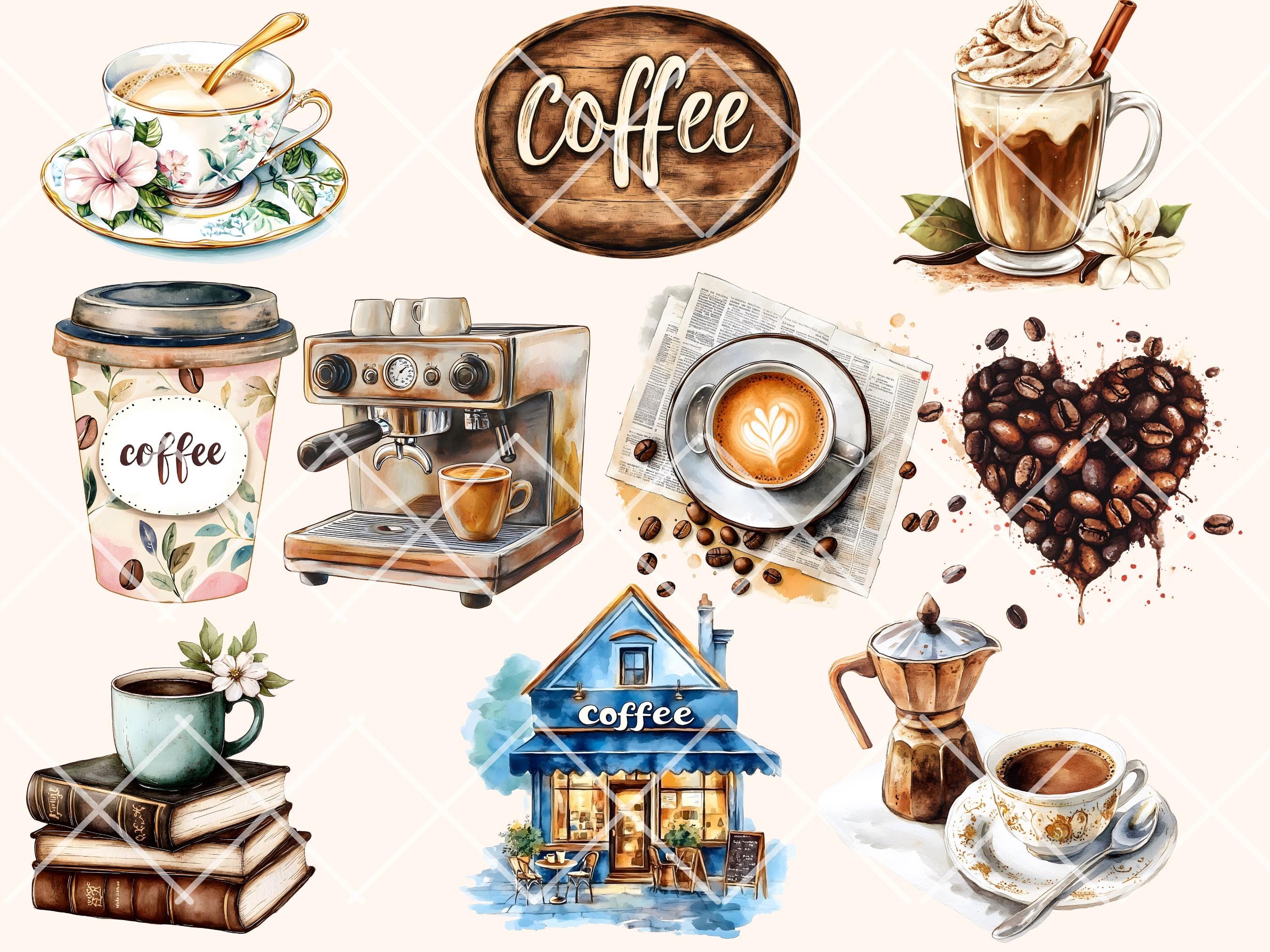 Coffee Love Clipart Collection, Rustic 20 PNG Illustrations, Coffee ...