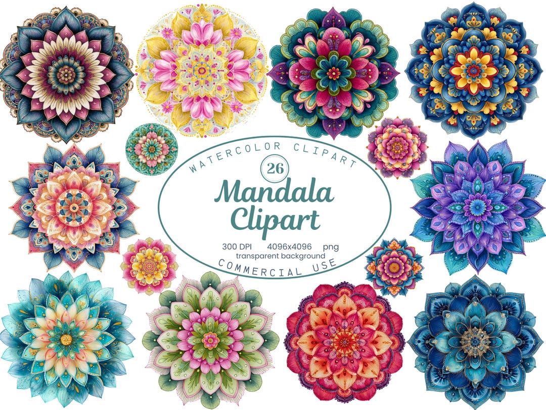 Mandala Clipart Collection, Boho Floral Mandala 26 PNG Illustrations ...