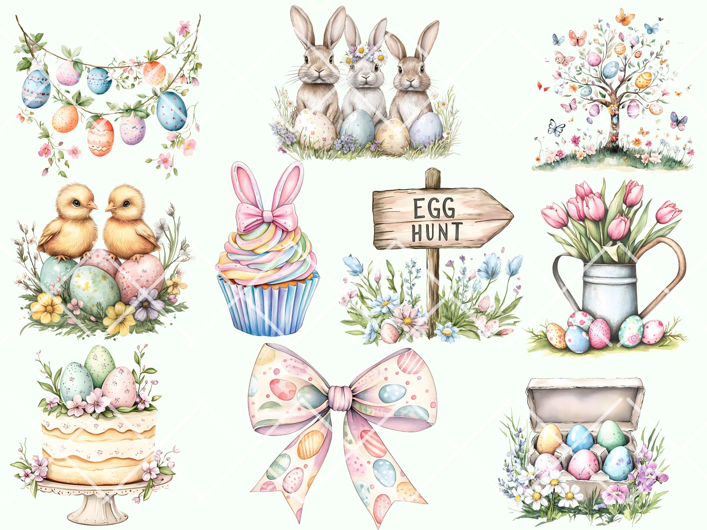 Eggs and Ears Easter Clip Art Collection, Easter Watercolor Holiday 20 ...