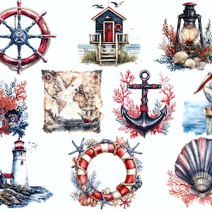 Nautical Clip Art Collection, Vintage Sea Side 20 PNG Illustrations ...