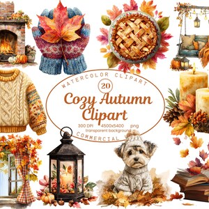 Cozy Autumn Clipart Collection, Watercolor Pumpkins, Books, Candles ...