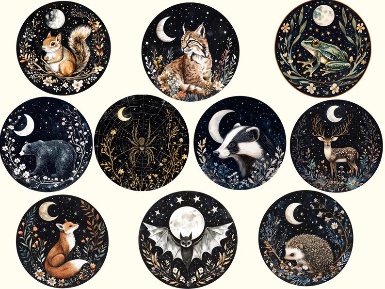 Night in the Nature Clipart Collection, Nocturnal Woodland Animals ...