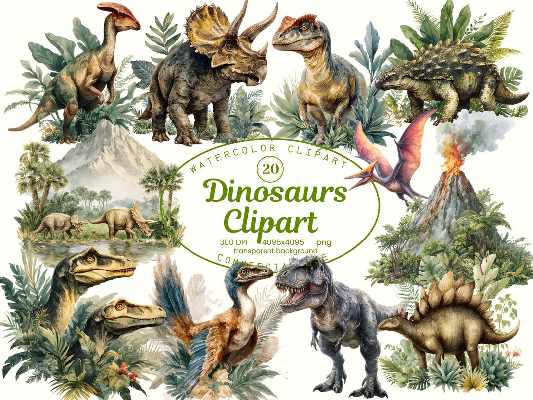 Dinosaurs Clipart Collection, Realistic Dino Graphics 20 PNG ...