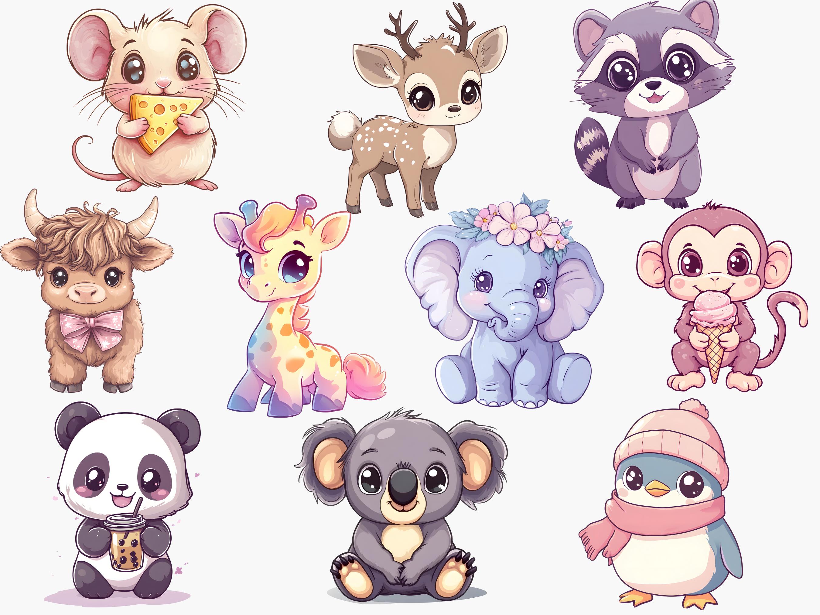 Chibi Animals Clip Art Collection, Cute Pastel Cartoon Animals Decor 20 ...