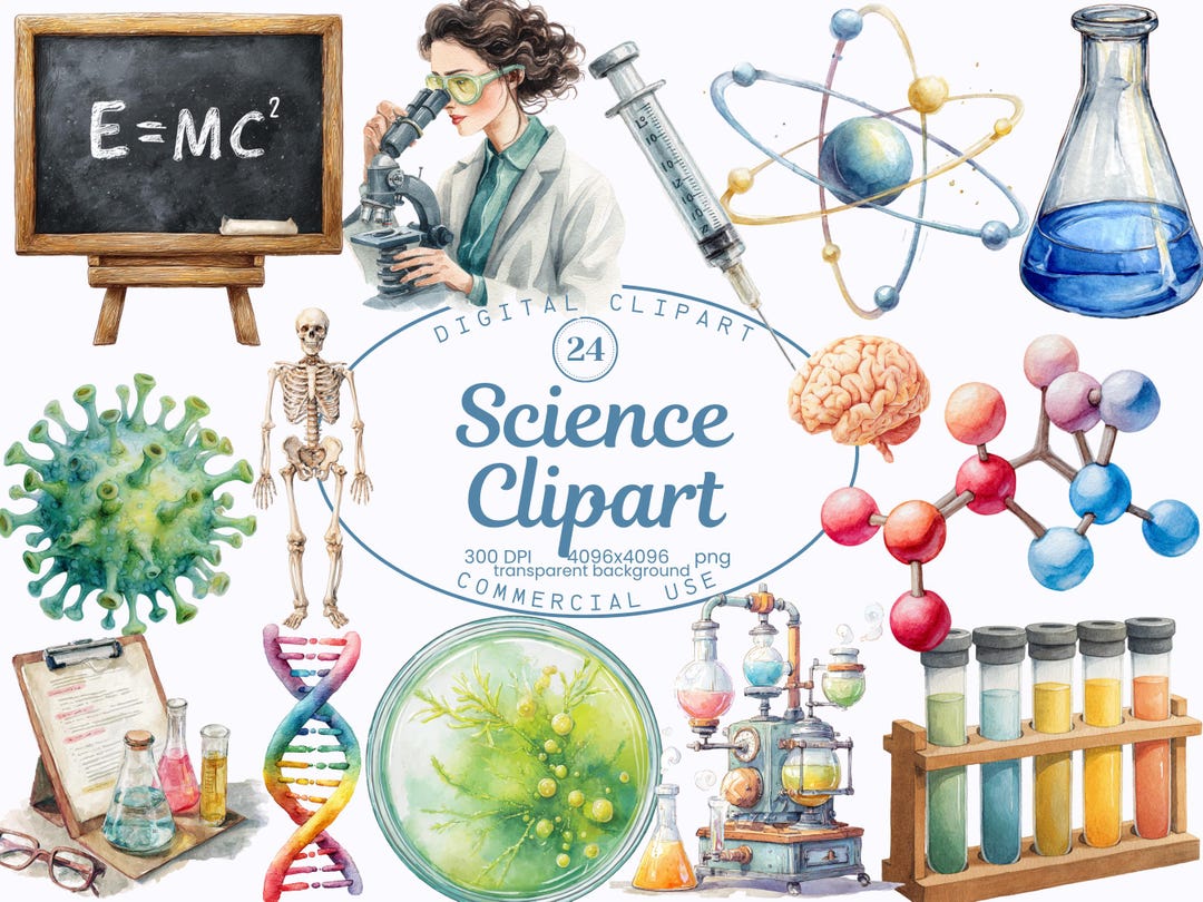 Science Clipart PNG, STEM Clipart Set, Chemistry Biology Lab Graphics ...